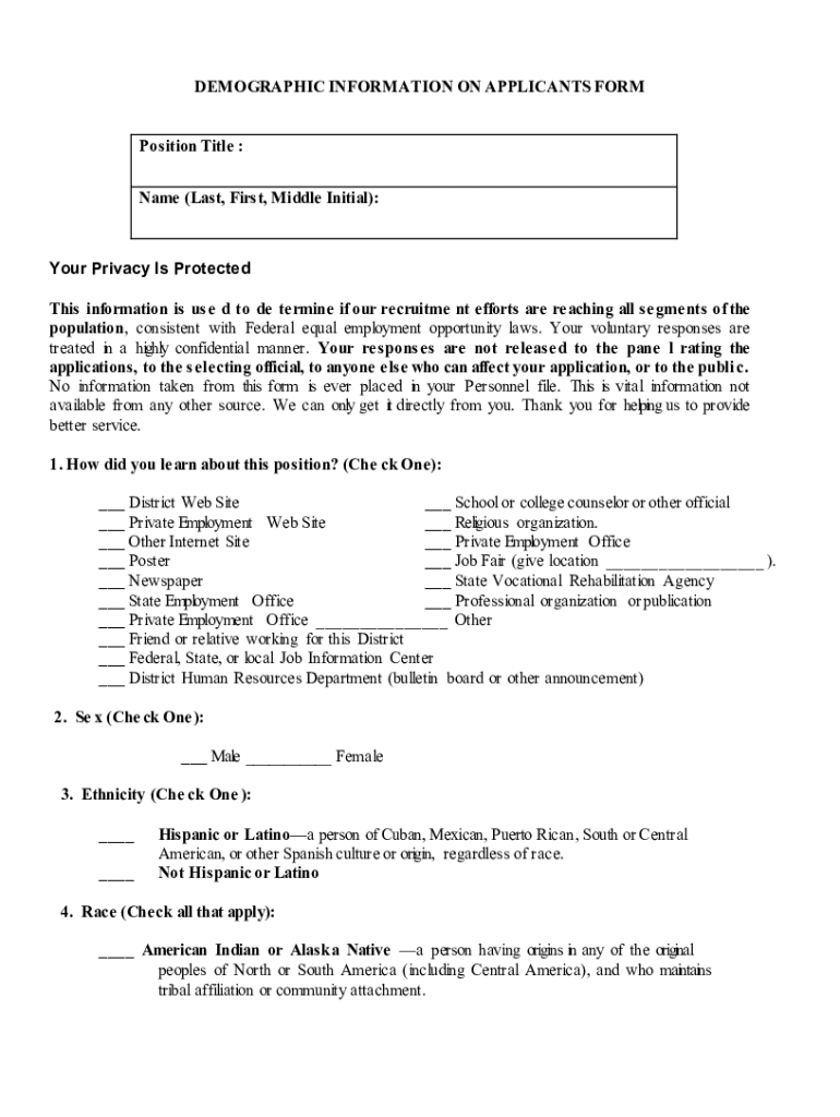 Fillable Online demographic information on applicants form Fax Email Print - pdfFiller