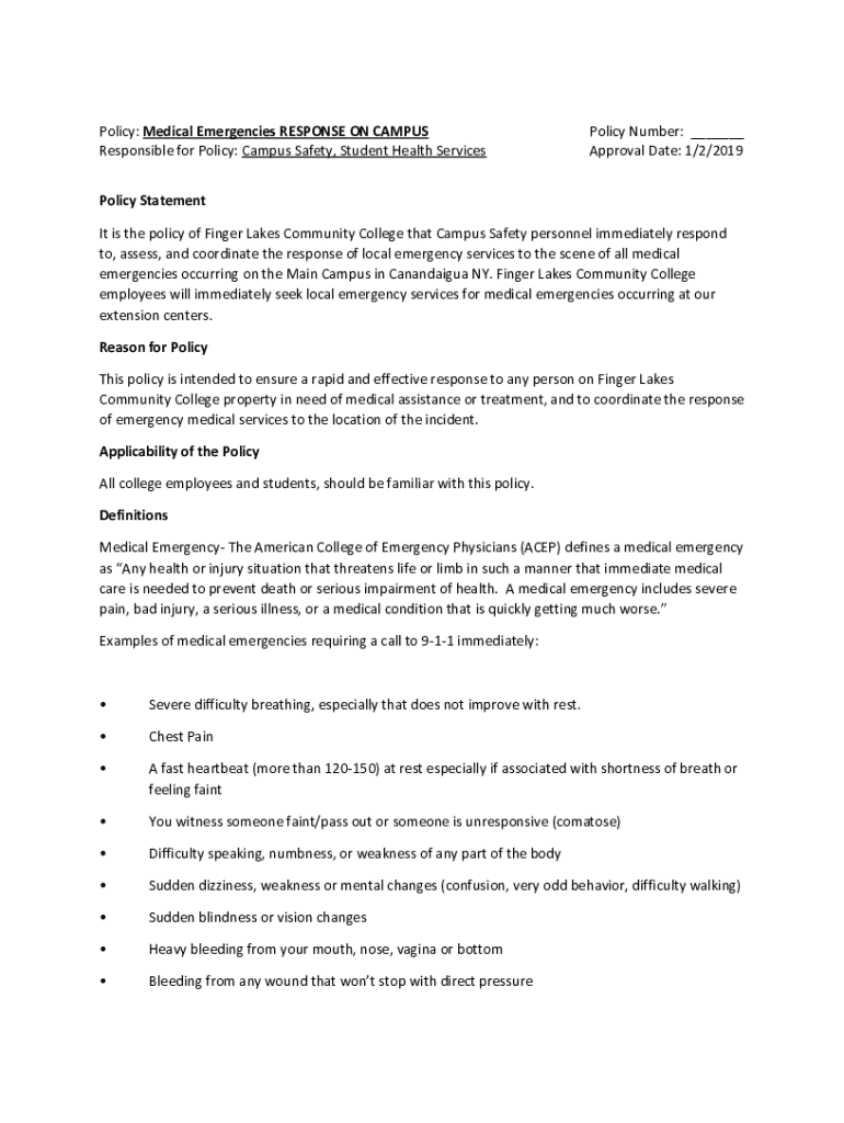 Fillable Online Medical Emergencies RESPONSE ON CAMPUS Fax Email Print - pdfFiller