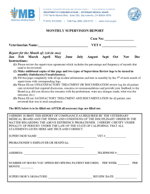 Fillable Online Monthly Supervision Report. Monthly Supervision Report ...