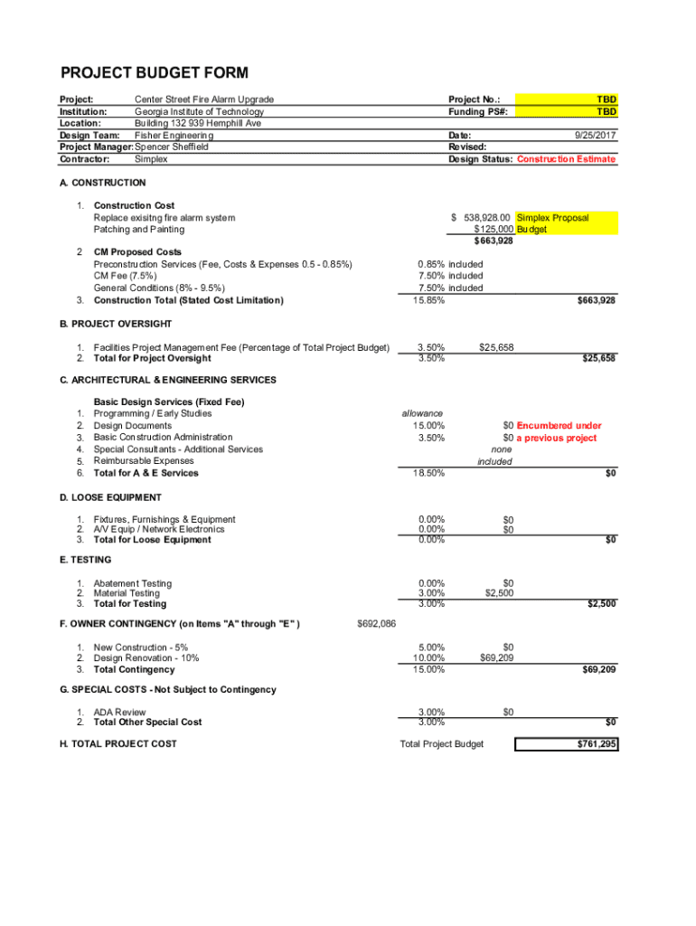 Fillable Online PROJECT BUDGET FORM Fax Email Print - pdfFiller