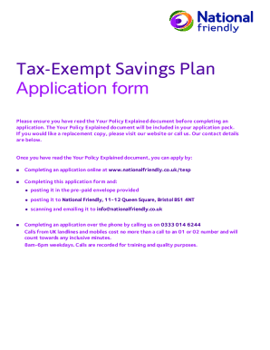 Fillable Online Tax-Exempt Savings Plan - Application form Fax Email ...