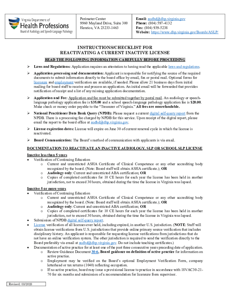 Fillable Online ASLP application for reactivation of a license Fax ...