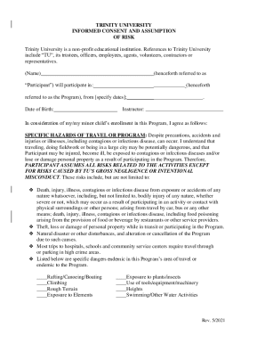 Fillable Online Informed Consent and Assumption of Risk Form - Trinity ...