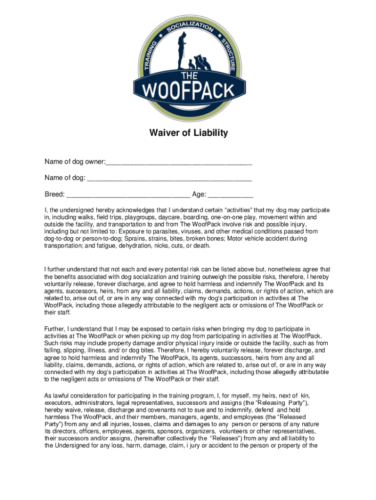 Fillable Online DOG OWNER INTAKE FORM AND LIABILITY WAIVER Fax Email ...