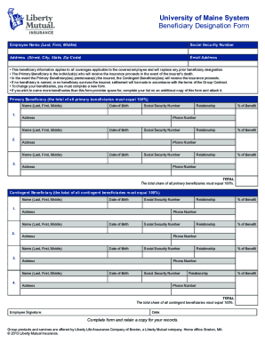 Fillable Online University of Maine System Beneficiary Designation Form Fax Email Print - pdfFiller