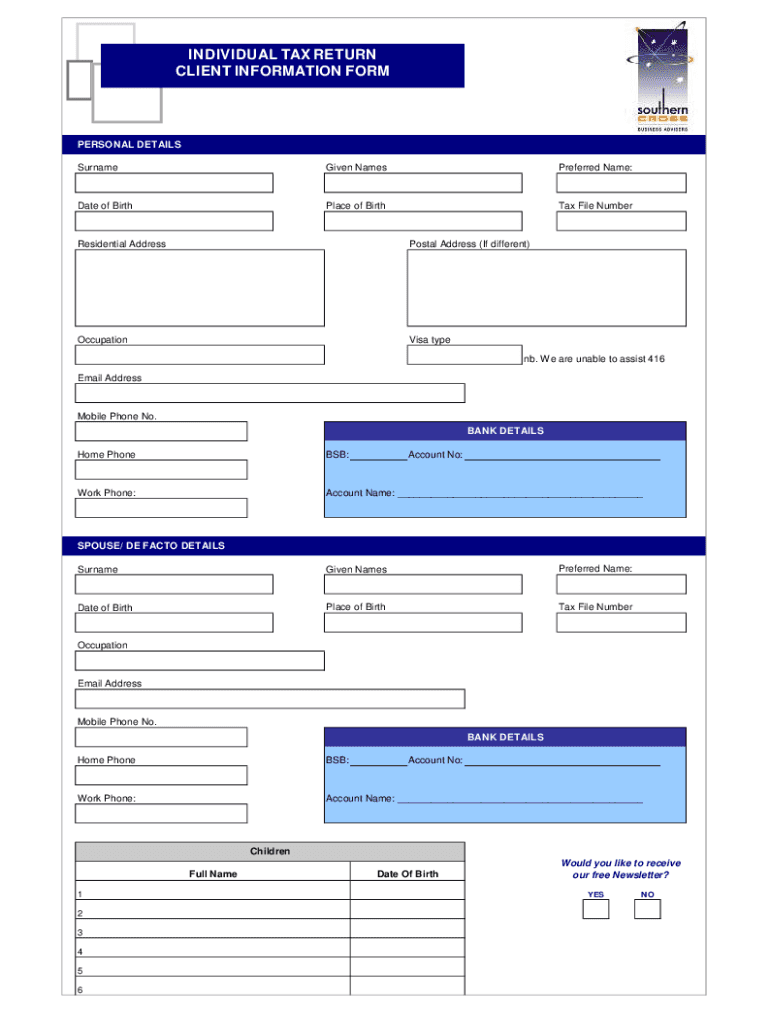 Fillable Online INDIVIDUAL TAX RETURN CLIENT INFORMATION FORM Fax Email ...