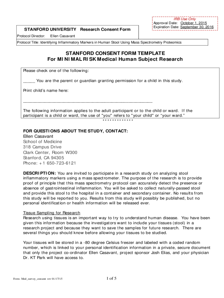 Fillable Online STANFORD UNIVERSITY Research Consent Form Please ... Fax Email Print - pdfFiller