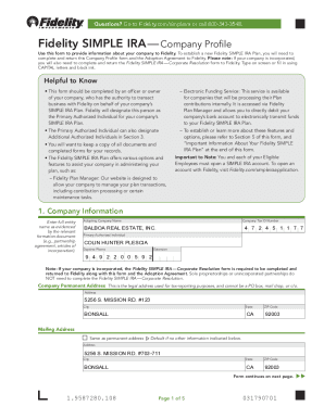 Fillable Online FA SIMPLE IRA Company Profile Form - Fidelity ...