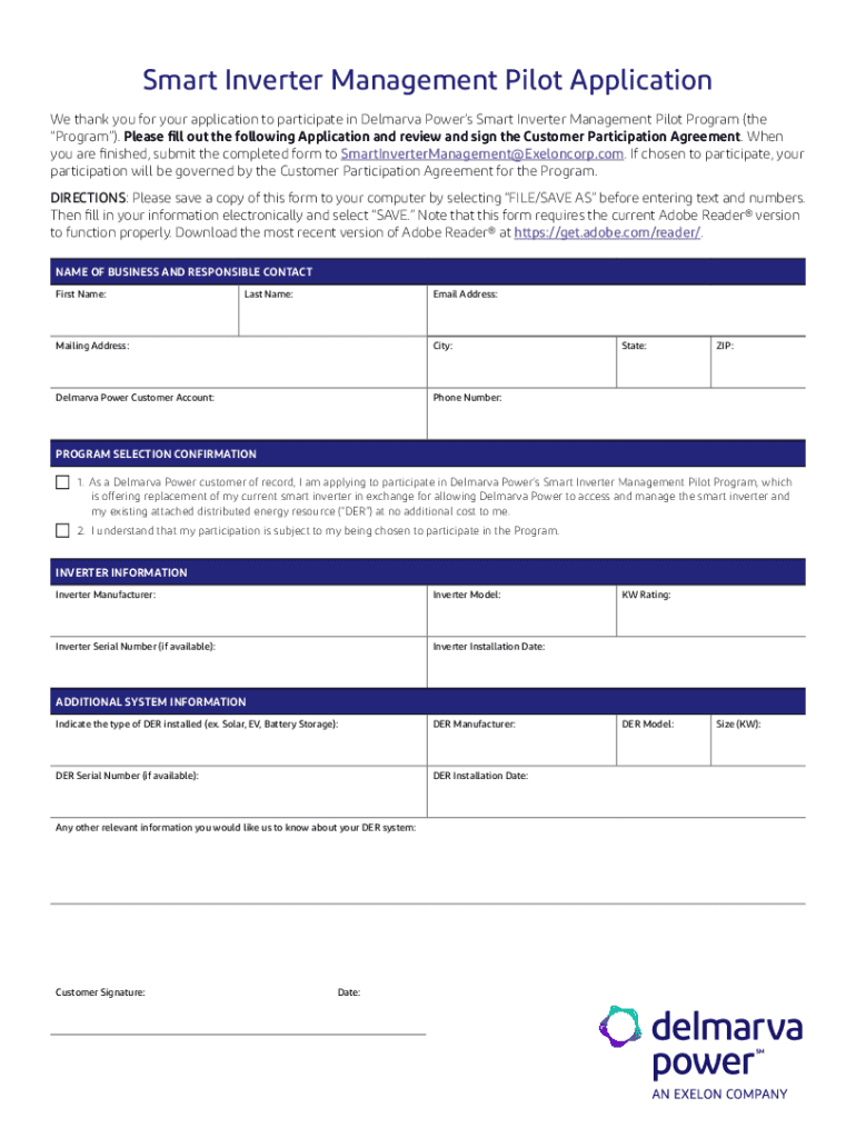 Fillable Online Smart Inverter Management Pilot Application Fax Email ...