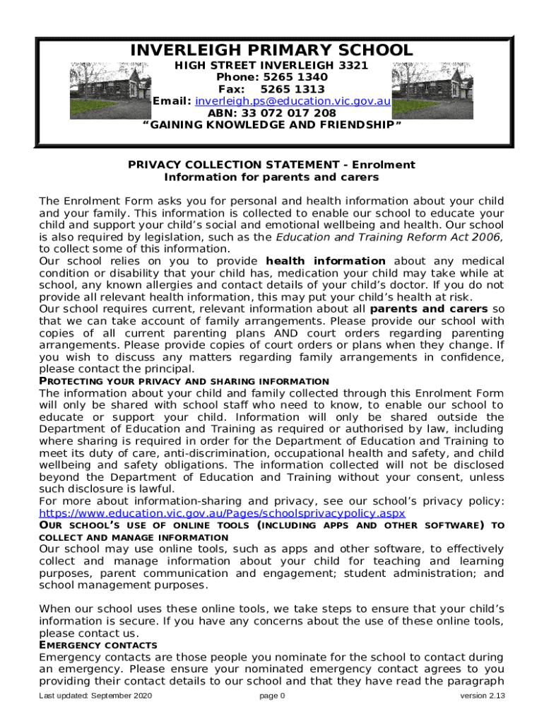 INVERLEIGH PRIMARY SCHOOL Doc Template | pdfFiller