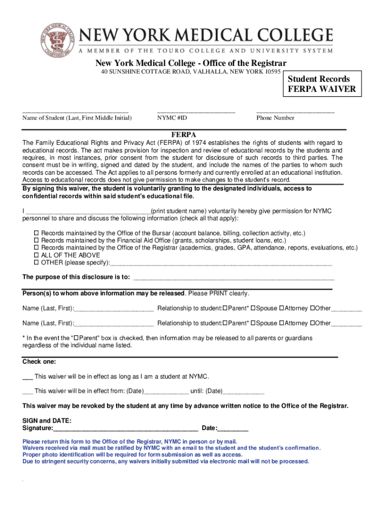Fillable Online Office of the Registrar Student Records FERPA WAIVER Fax Email Print - pdfFiller