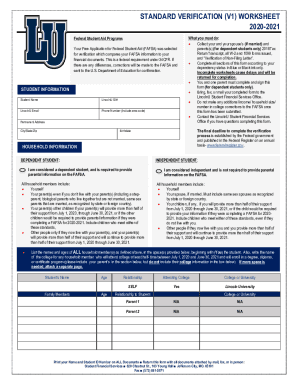 Fillable Online 2020-2021 Standard Independent Verification Worksheet ( ... Fax Email Print ...
