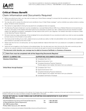 Fillable Online Critical Illness Claims Form. Form to be filled out and ...