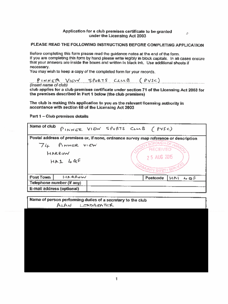 Fillable Online Online application for a club premises certificate to ...