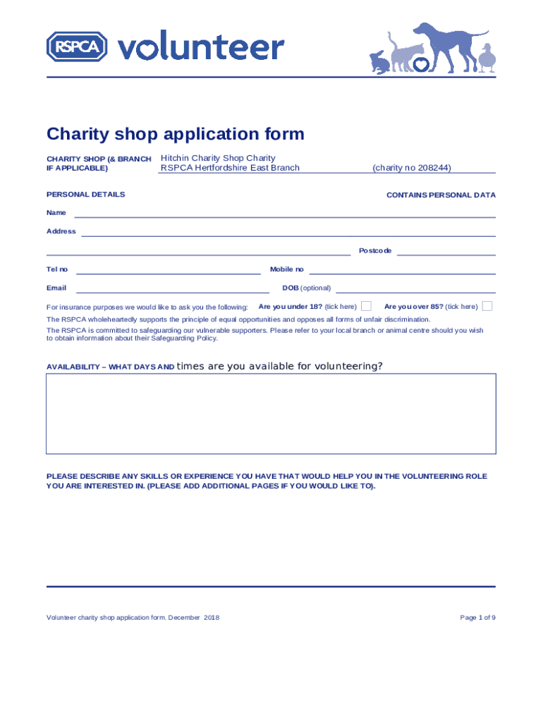 Charity Shop Volunteer Application Doc Template | pdfFiller