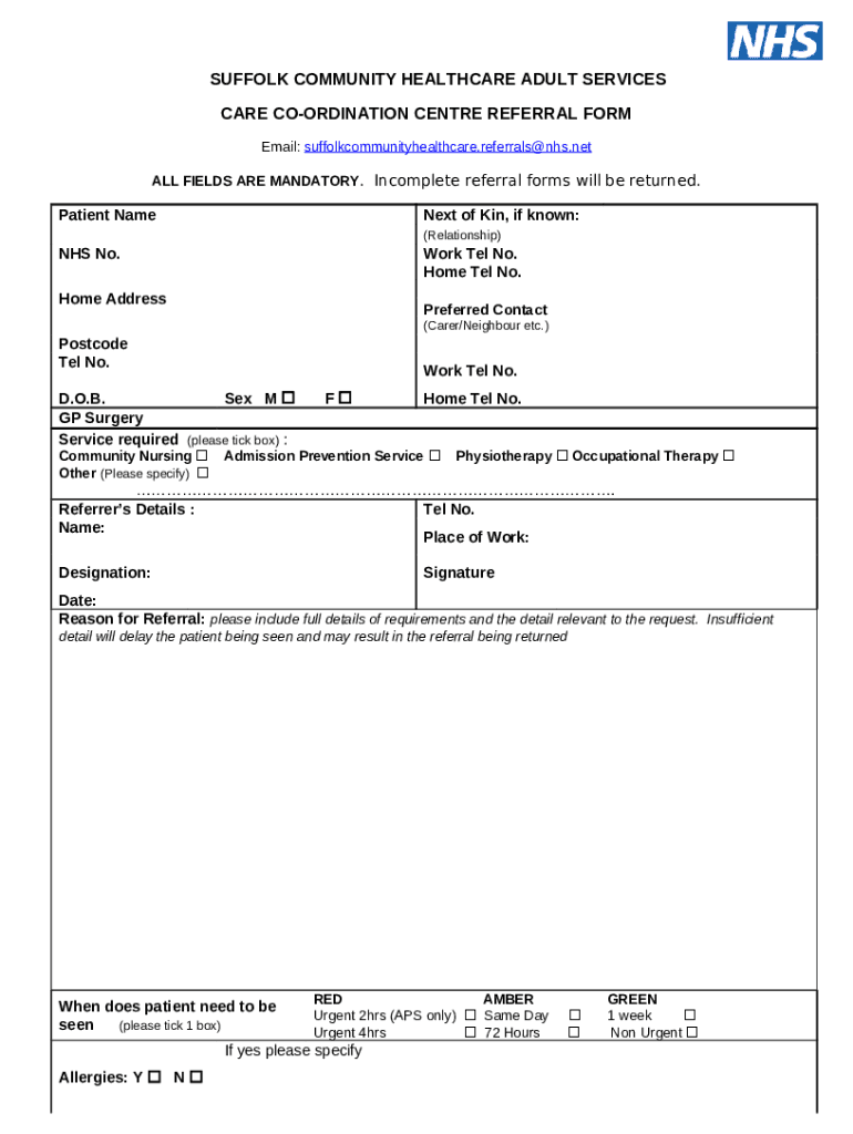 Suffolk community healthcare referral . Doc Template | pdfFiller
