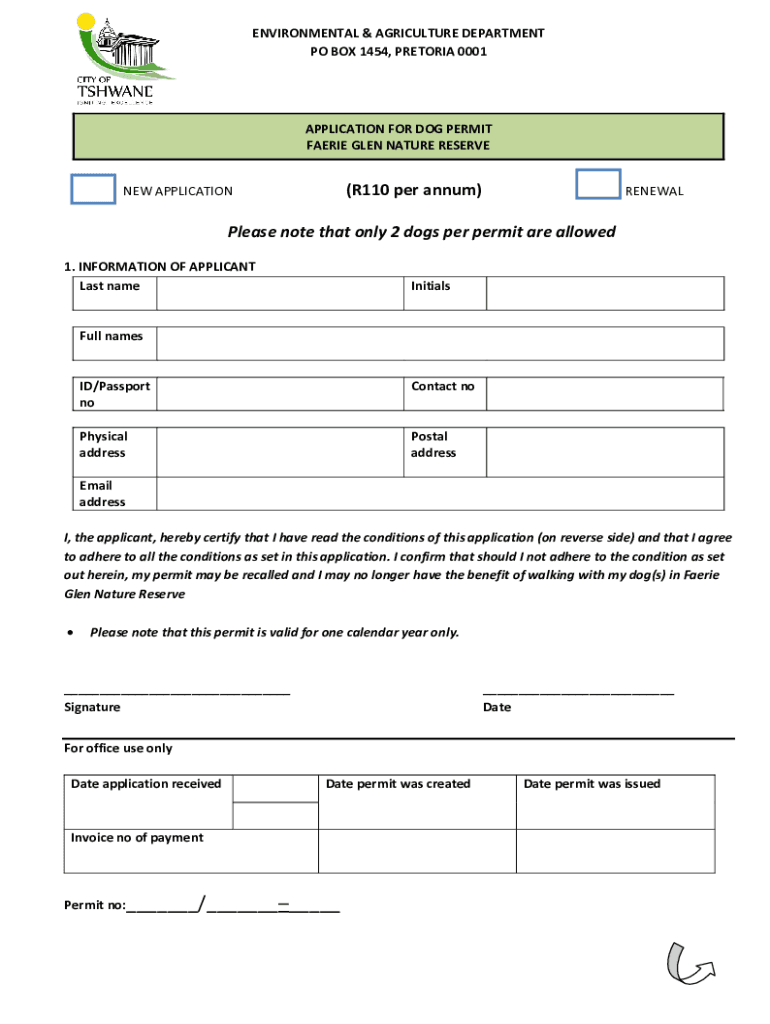 Fillable Online APPLICATION FOR DOG PERMIT Fax Email Print - pdfFiller