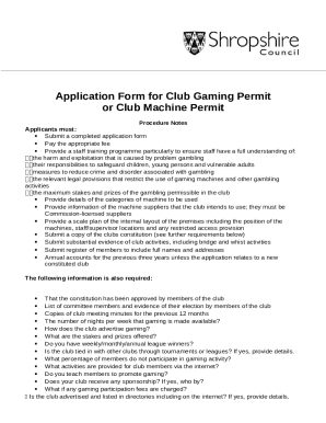 APPLICATION FOR CLUB GAMING PERMIT OR ... Doc Template | pdfFiller