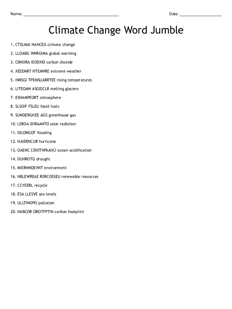 Fillable Online Climate Change Word Jumble Fax Email Print - pdfFiller