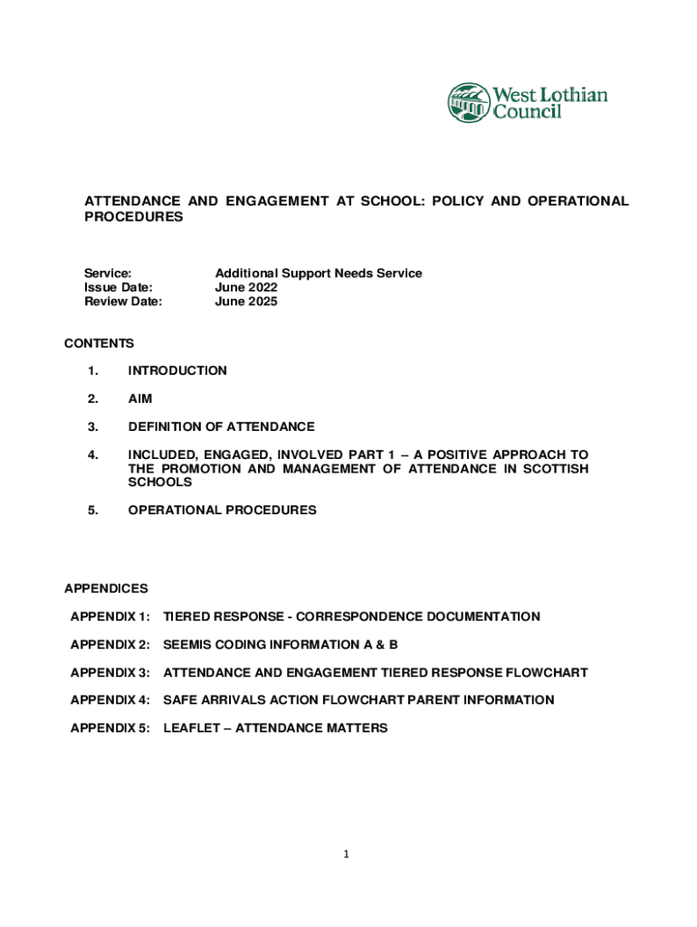 Fillable Online Attendance and Engagement at School: Policy and ... Fax ...