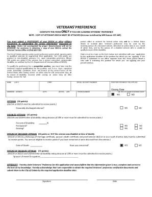 Fillable Online Complete this form ONLY if you are a veteran ... - City ...
