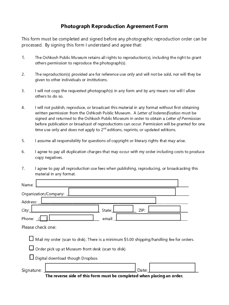 Fillable Online Reproduction Agreement Form Fax Email Print - pdfFiller