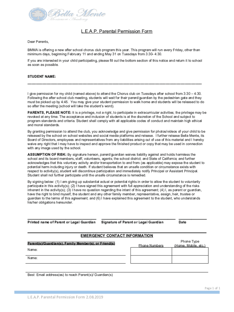 Fillable Online Permission and Consent Form - Belmont School Fax Email ...