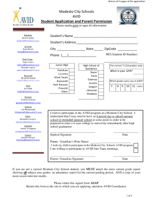 Fillable Online Modesto City Schools AVID Student Application and ...