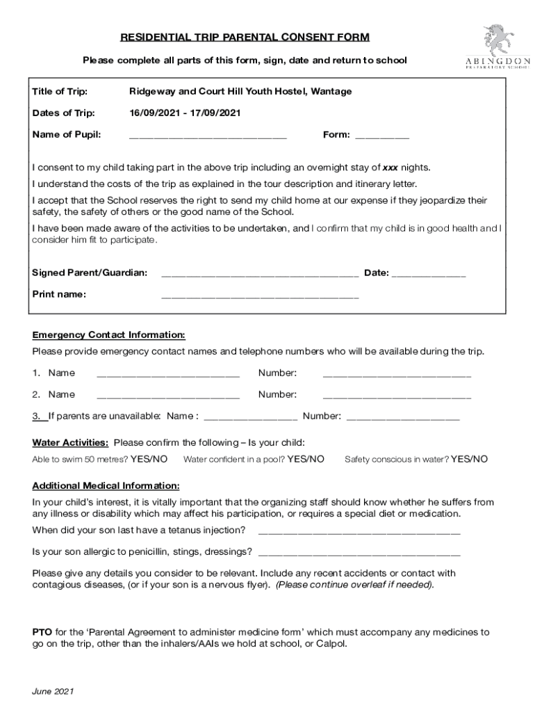 Fillable Online STUDENT TRIP FORM: Parent Permission Fax Email Print ...