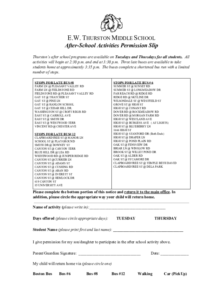 Fillable Online After-School Activities Permission Slip Fax Email Print ...