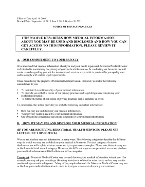 Fillable Online NOTICE OF PRIVACY PRACTICES 1 Original Effective Date Fax Email Print - pdfFiller