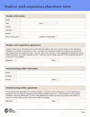 Fillable Online Work ExperiencePlacement Agreement Form Fax Email Print ...