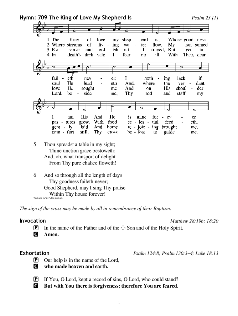 Fillable Online Lutheran Service Book 709. The King of love my shepherd ...