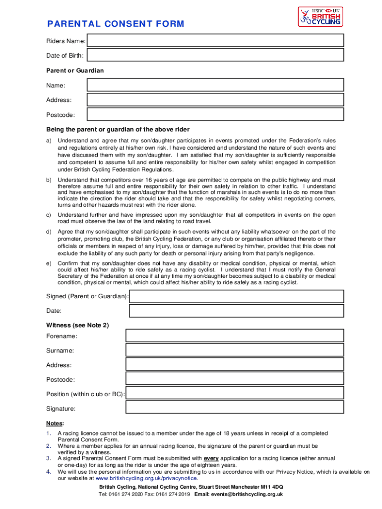 Fillable Online Parental Consent Form for those aged 15-17 Fax Email Print - pdfFiller