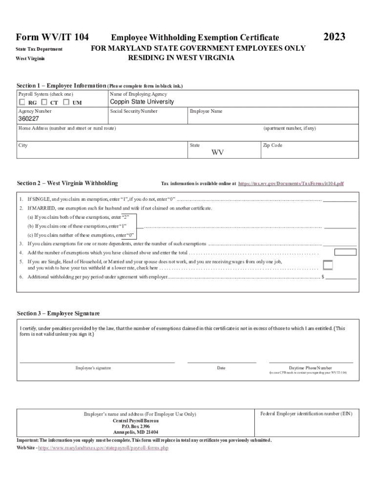 Fillable Online Employee Withholding Allowance Certificate - Coppin State University Fax Email ...