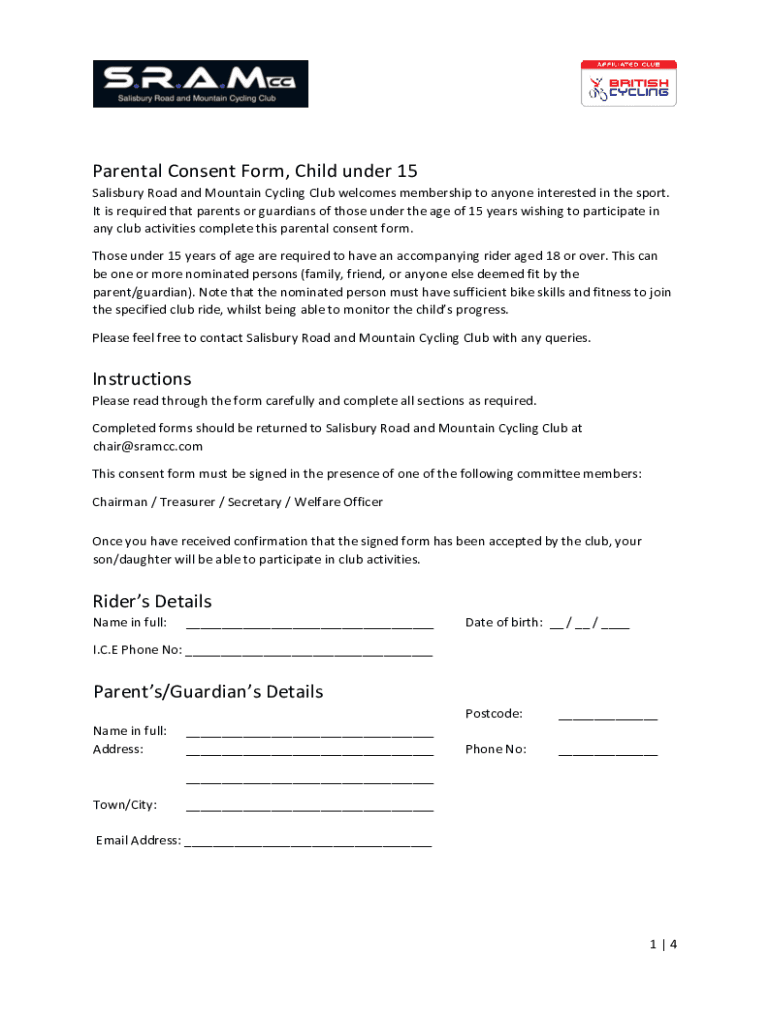 Fillable Online Parental Consent Form, Child under 15 - Salisbury Fax Email Print - pdfFiller