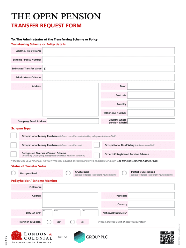 Fillable Online Transfer a pension scheme member's savings Fax Email ...