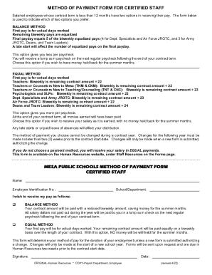 Fillable Online METHOD OF PAYMENT FORM FOR CERTIFIED STAFF MESA ... Fax Email Print - pdfFiller