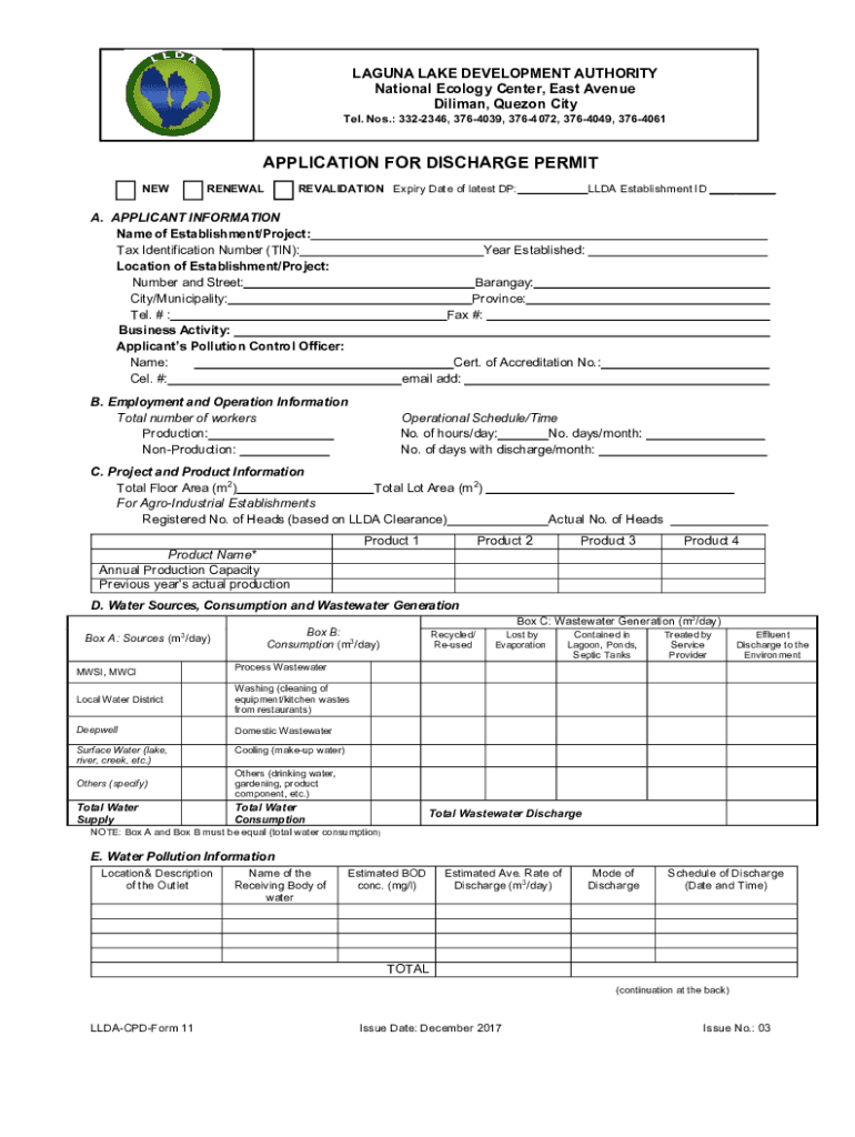 Fillable Online LLDA Discharge Permit Application Form Fax Email Print - pdfFiller