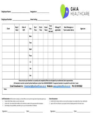 Fillable Online Email timesheets to : timesheetsgaiahealthcare.co.nz ...