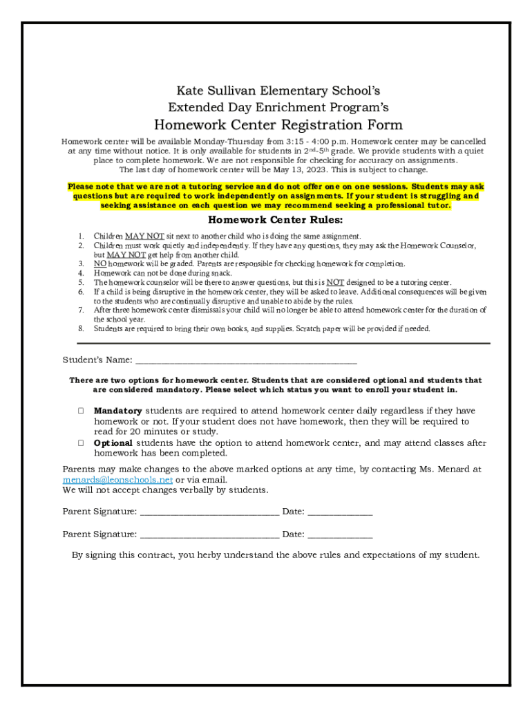 Fillable Online Homework Center Registration Form Fax Email Print ...