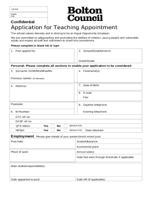 Bolton Council Schools (Officers) Application Doc Template | pdfFiller