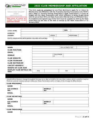 2022 Club Membership and Affiliation Doc Template | pdfFiller