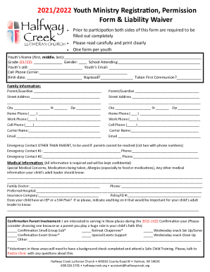 Fillable Online 2021/2022 Youth Ministry Registration, Permission Form ...