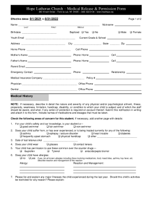 Fillable Online Hope Lutheran Pioneer Registration Form Medical ... Fax ...