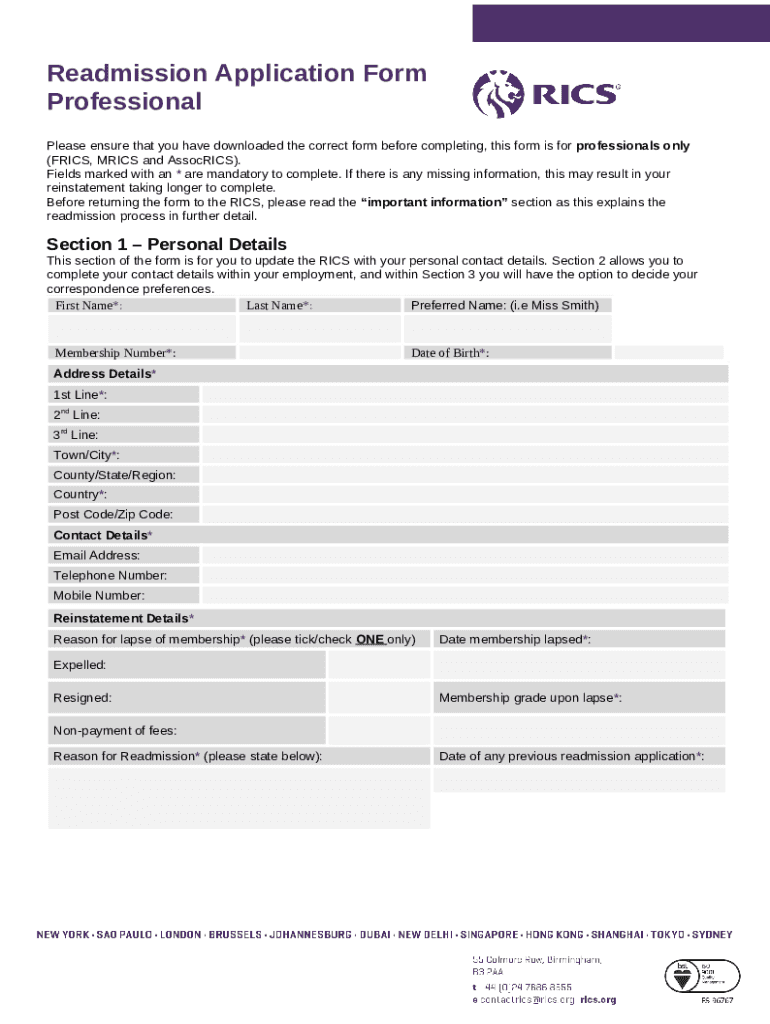 Readmission Application Doc Template | pdfFiller