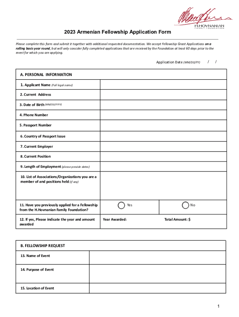 Fillable Online 2023 Armenian Fellowship Application Form Fax Email Print - pdfFiller
