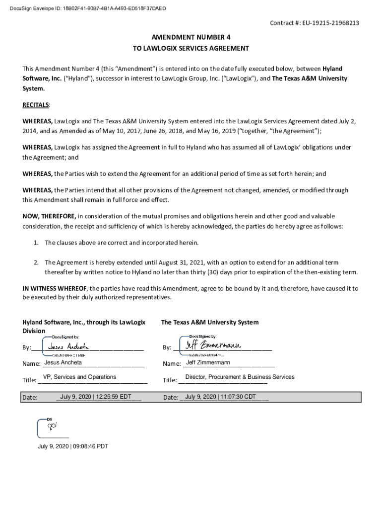 Fillable Online AMENDMENT NUMBER 4 TO LAWLOGIX SERVICES ... Fax Email ...