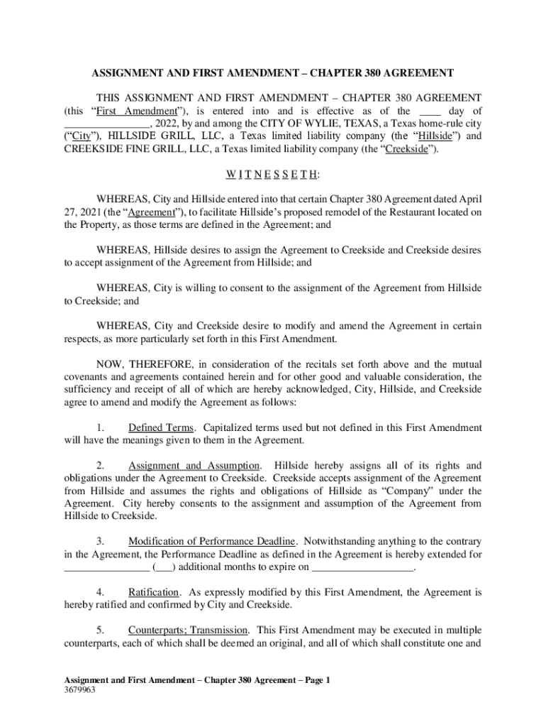 Fillable Online First Amendment to Chapter 380 Agreement United Way Fax ...