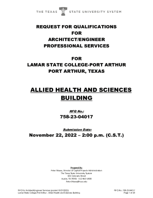 Fillable Online RFQ for IDQ Architectural/Engineering Services for Lamar ... Fax Email Print ...